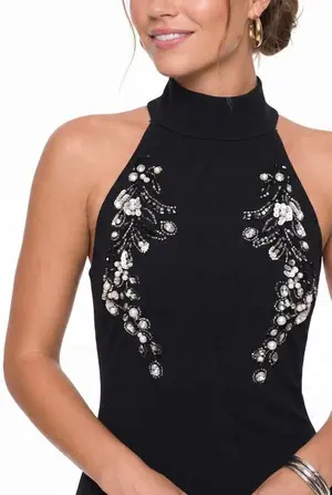 Rachel Rachel Roy Sarienne Beaded High Neck Midi Dress
