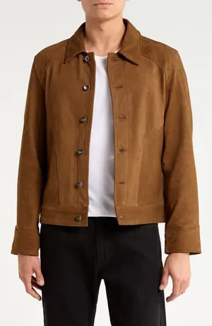 John Varvatos Douglas Seamed Leather Jacket - Nutmeg