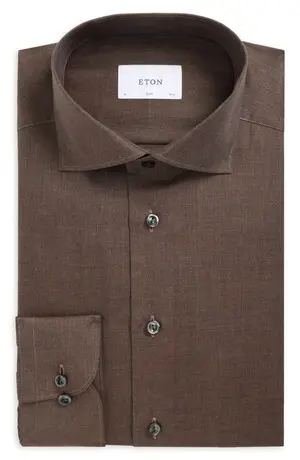 Eton Slim Fit Cotton Dress Shirt - Medium Brown
