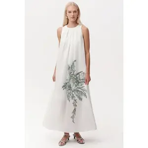 EXQUISE Briand Halter Neck Linen Blend Midi Dress - Multi Color