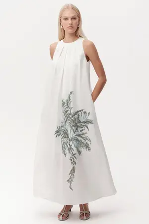 EXQUISE Briand Halter Neck Linen Blend Midi Dress