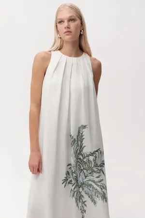 EXQUISE Briand Halter Neck Linen Blend Midi Dress