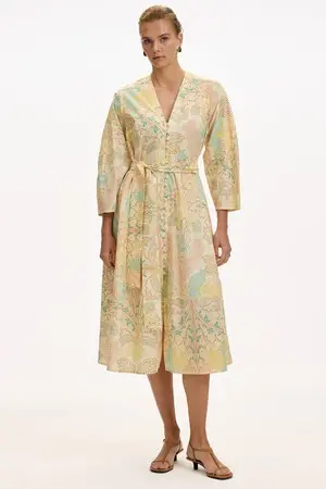 EXQUISE Afrodille Floral V-neck Long Sleeve Midi Dress