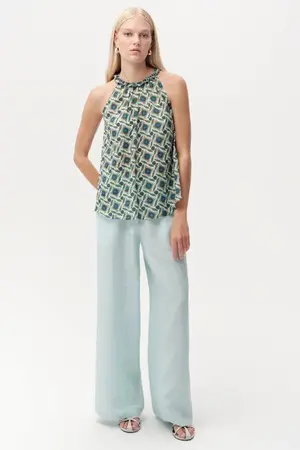 EXQUISE Grant Ruffle Halter Neck Cotton Blouse