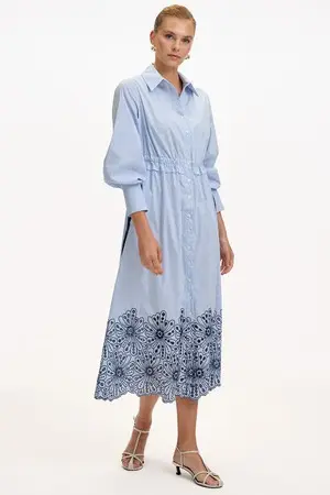 EXQUISE Wilhelmina Long Sleeve Embroidered Midi Dress