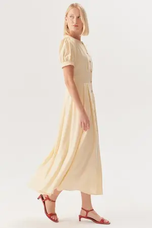 EXQUISE Cecilia Short Sleeve Button-front Midi Dress - Ecru