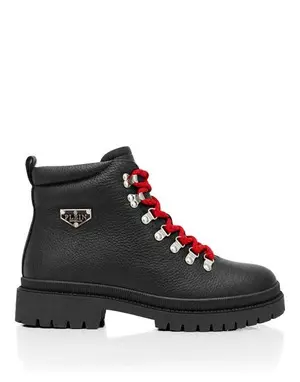 Philipp Plein Leather Mountain Boots Deer Print Triangle Placca
