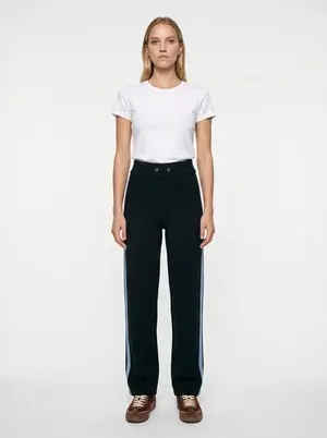 EXQUISE Macey Wide Leg Knit Trousers With Denim Side Stripes