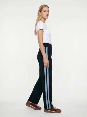 EXQUISE Macey Wide Leg Knit Trousers With Denim Side Stripes