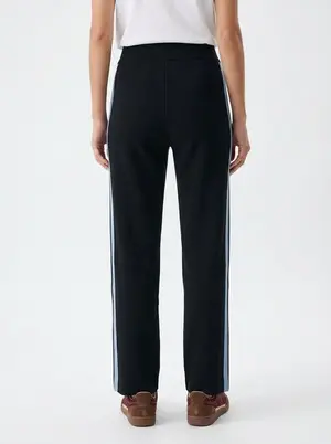 EXQUISE Macey Wide Leg Knit Trousers With Denim Side Stripes
