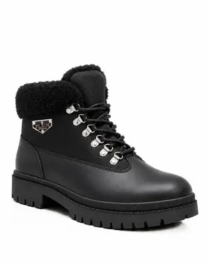 Philipp Plein Nylon Leather Boots Triangle Placca Fake Fur
