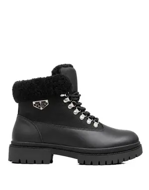 Philipp Plein Nylon Leather Boots Triangle Placca Fake Fur
