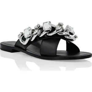 Philipp Plein Leather Sandals Flat Chains - Black