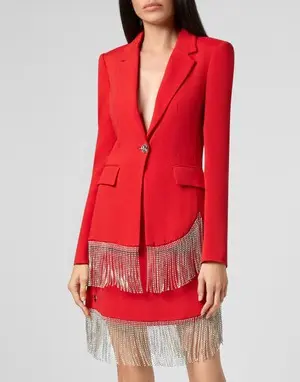 Philipp Plein Sophia Full Color Crystal Blazer Fringe - Red
