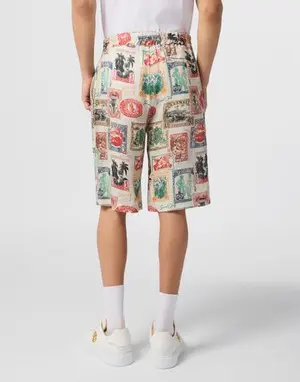 BILLIONAIRE Printed Linen Shorts Stamps