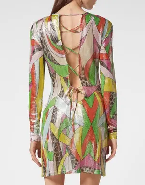 Philipp Plein Knit Mini Dress Rainbow Patchwork