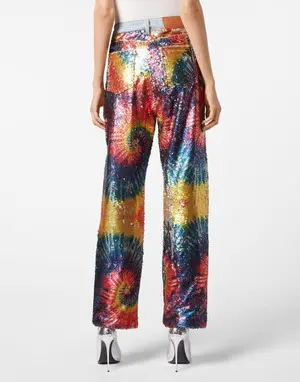 Philipp Plein Denim Super Loose Fit Paillettes Multicolor Tie Dye - Icefrost