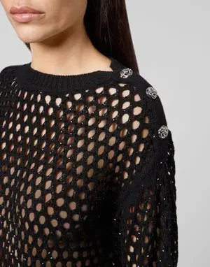 Philipp Plein Cashmere 5 Pullover Round Neck Ls Fishnet Crystal