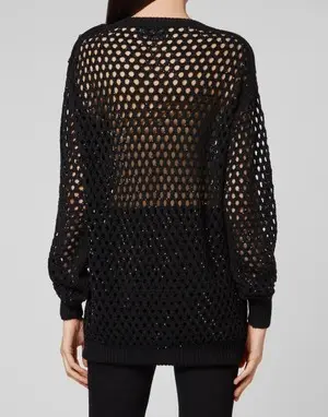 Philipp Plein Cashmere 5 Pullover Round Neck Ls Fishnet Crystal