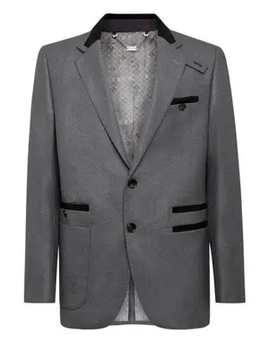 BILLIONAIRE Wool Blazer Tailored Fit Suede Inserts Double B - Darkgrey