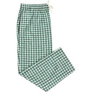 DEAR PERLI Relaxed Fit Pajama Pants - Pine Micro Gingham