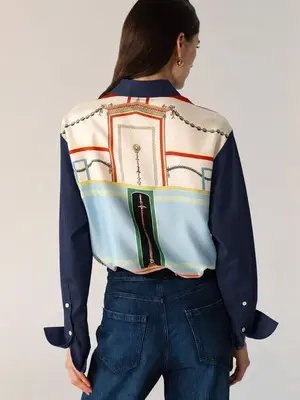 CALLAS MILANO Billie Scarf Back Shirt - Navy/combo
