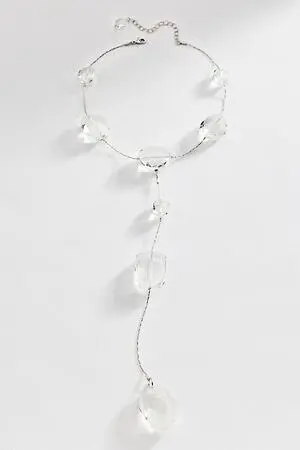 Anthropologie Crystal Lariat Necklace - Silver