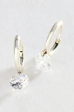 Anthropologie Demi Fe Huggie Hoop Drop Crystal Earrgs Silver