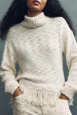 PILCRO 100% Cotton Frged Turtleneck Sweater
