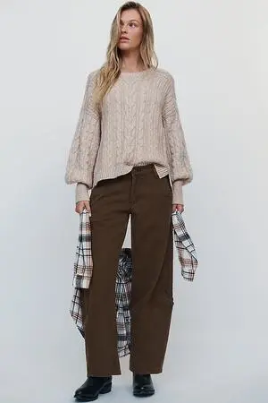 Anthropologie Cotton Mero Wool Cable Knit Sweater