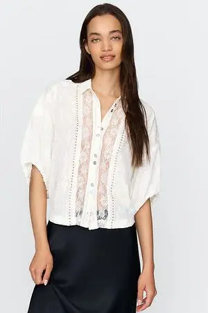 PILCRO Qucy Sequed Lace Blouse