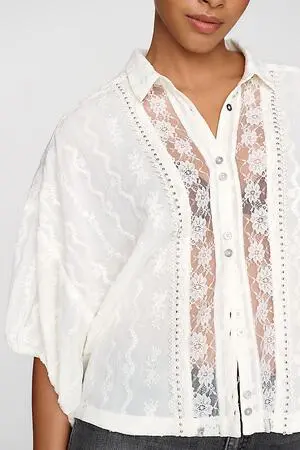PILCRO Qucy Sequed Lace Blouse