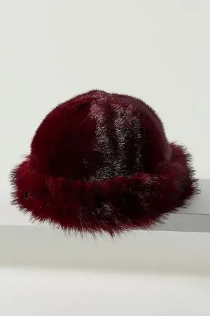 LUCKY ZONE Faux Fur Bucket Hat - Wine