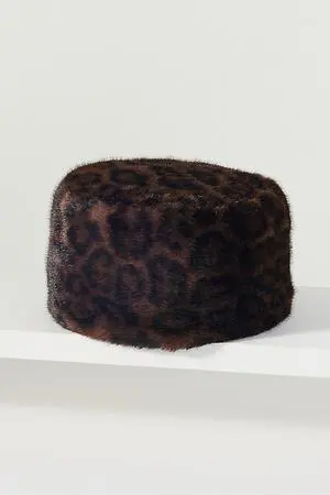 LUCKY ZONE Faux Fur Pillbox Hat - Leopard
