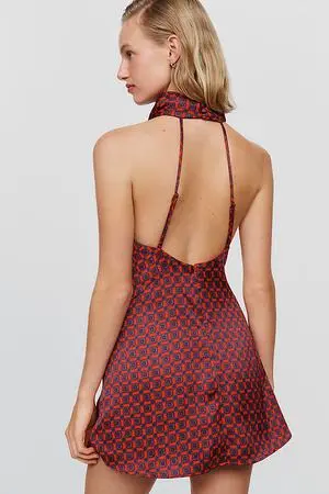 Anthropologie High Neck Cowl Mi Dress - Red Pattern