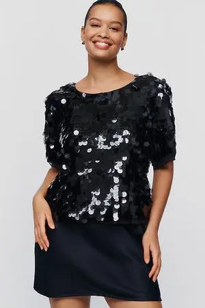Maeve Sequed Boxy Tee - Black