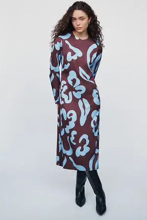DE LORETA Delicia Midi Dress - Blue Pattern
