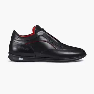 ARMOS Men’s Leather Sneaker With Red Lines - Black