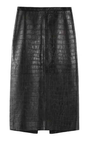 Arakii Exclusive Embossed Croco Leather Midi Skirt - Black