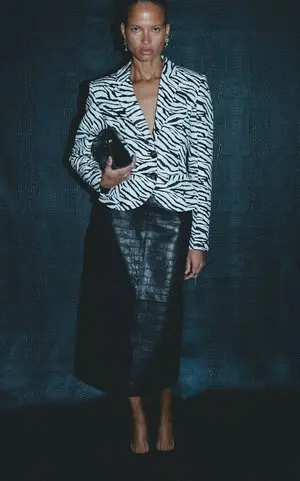 Arakii Exclusive Embossed Croco Leather Midi Skirt
