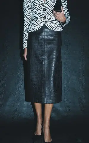 Arakii Exclusive Embossed Croco Leather Midi Skirt