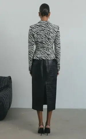 Arakii Exclusive Embossed Croco Leather Midi Skirt