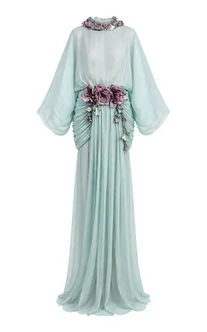 SALMA OSMAN Chiffon Draped Silk-blend Gown