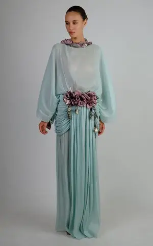 SALMA OSMAN Chiffon Draped Silk-blend Gown