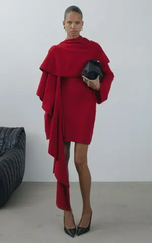 Arakii Exclusive Ruffled Scarf Wool-blend Mini Dress