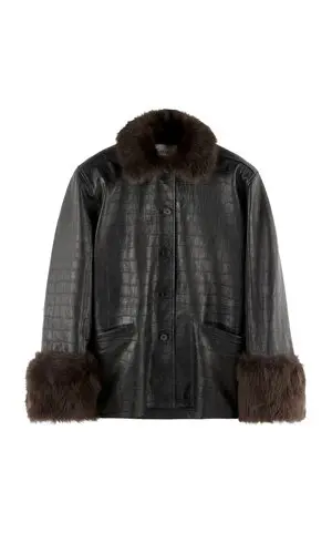 Arakii Exclusive Boxy Croc Leather Jacket - Black