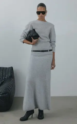 Arakii Exclusive Ribbed Foldover Wool-cashmere Maxi Skirt