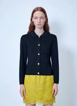 Saint Laurent Wool Polo Cardigan - Black