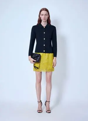 Saint Laurent Wool Polo Cardigan - Black