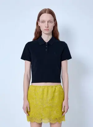 Saint Laurent Cassandre Cropped Polo Shirt - Black
